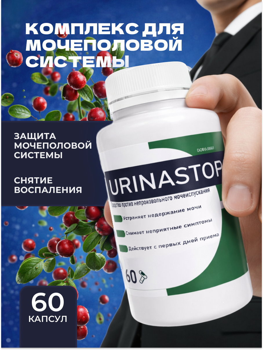 Средство от недержания и цистита Уринастоп (Urinastop), 60 шт. по 500 мг