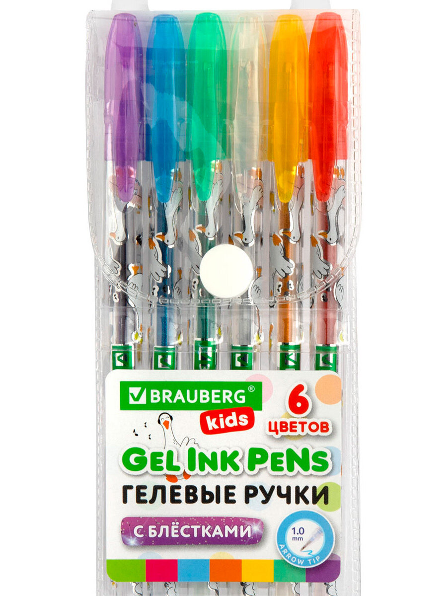 Brauberg Ручки гелевые Kids Cute Animals 6 цветов с блестками, узел 1 мм, линия 0,7 мм 144443