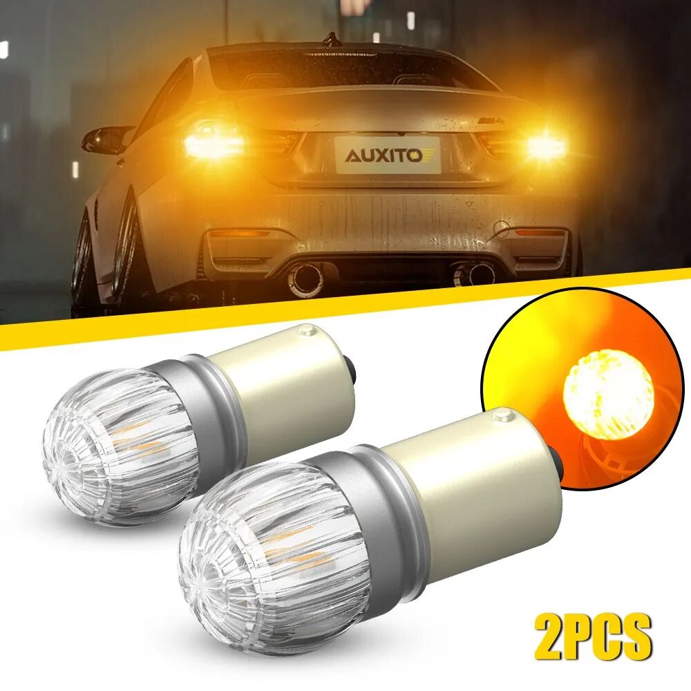 AUXITO LED Лампа автомобильная 2 шт. 2US6-P21W оранжевая для габаритов и стоп-сигналов