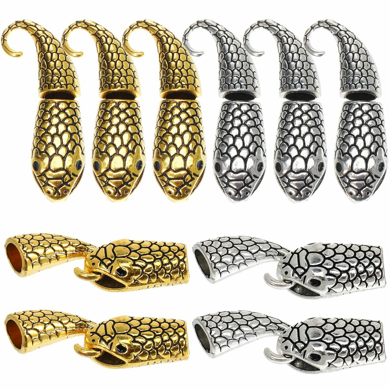 Застежки из сплава с головами змей, 10 пар для соединения кожаных шнурков в украшениях
