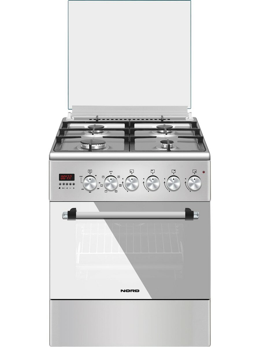 Газовая плита NORD GE 6065 X с электрической духовкой и грилем электрическим, конвекцией, 4 конфорки, электроподжиг