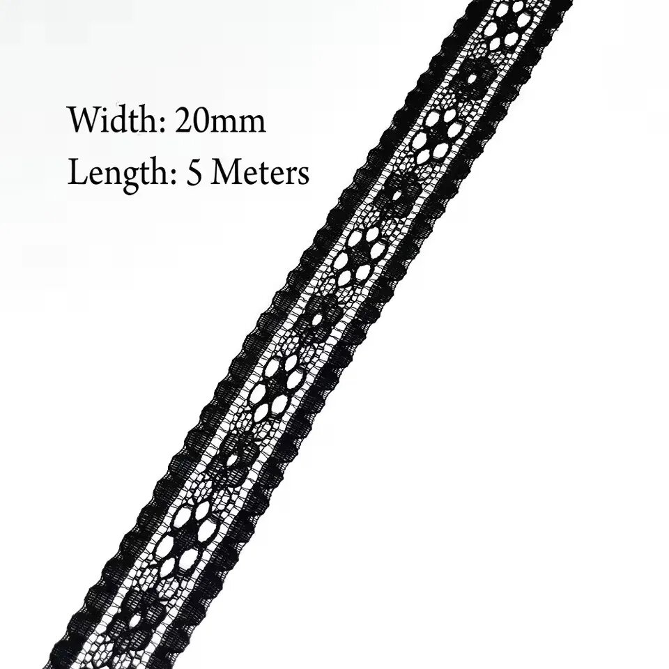 Кружевная лента черная 20 мм, 5 метров, Black-Lace-27
