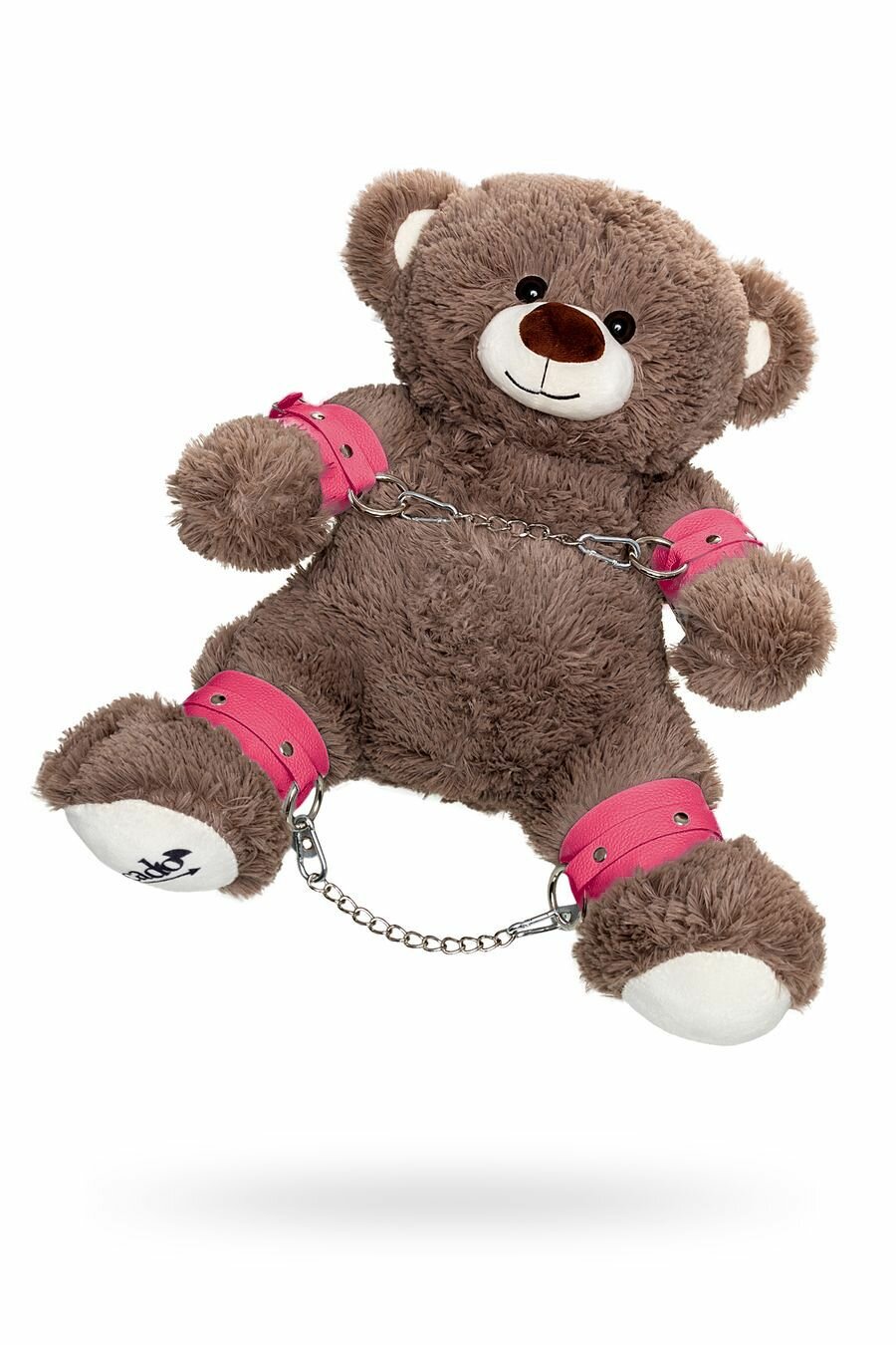 Плюшевый медведь Pecado с розовыми кожаными наручниками, бондажный набор для взрослых, натуральная кожа, 42 см