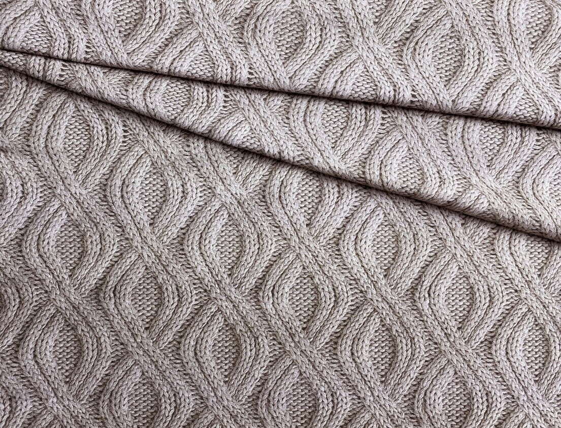 Ткань Трикотаж бежевого цвета с принтом косы 38443