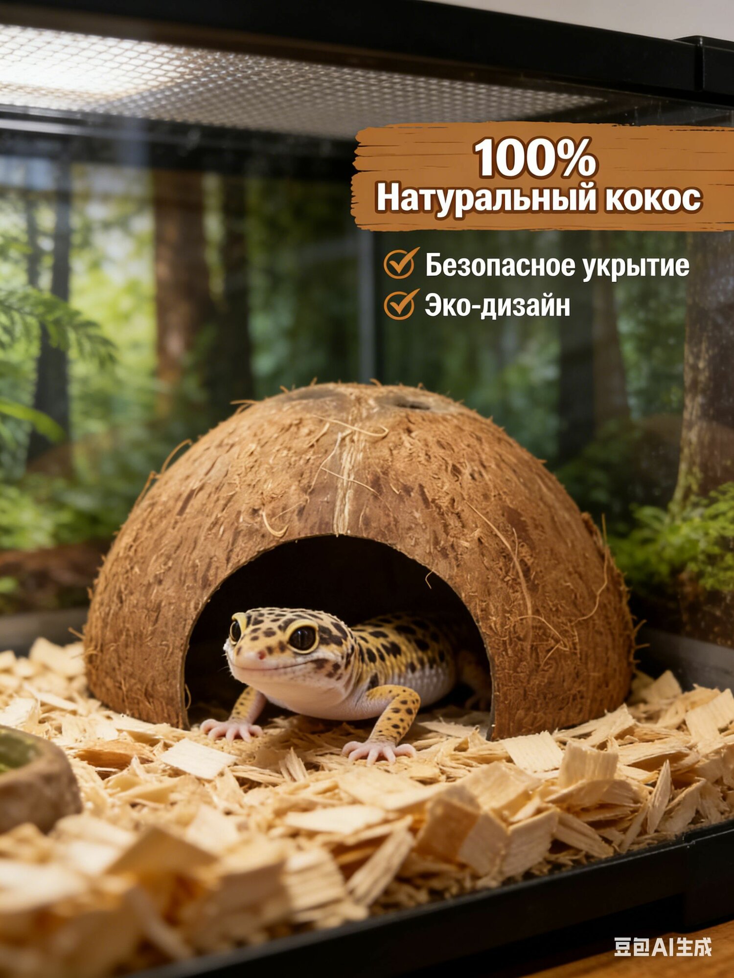 Натуральное кокосовое укрытие для рептилий стильное украшение и безопасное убежище для ящериц и змей в террариуме