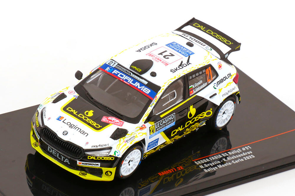 Модель коллекционная IXO Skoda fabia rs RALLY2 #21 "skoda rally team" грязин/александров 9 место rally monte carlo 2025