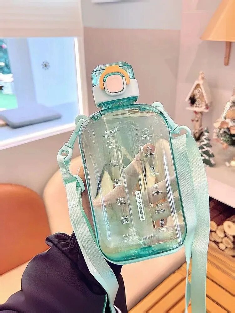 Фляга 750 мл, светло-зеленый, плоская портативная бутылка для воды с ремешком