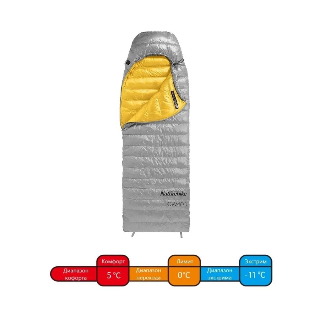 Naturehike CW400 Спальный мешок 220 см пуховый туристический с капюшоном, оранжевый — фото 1