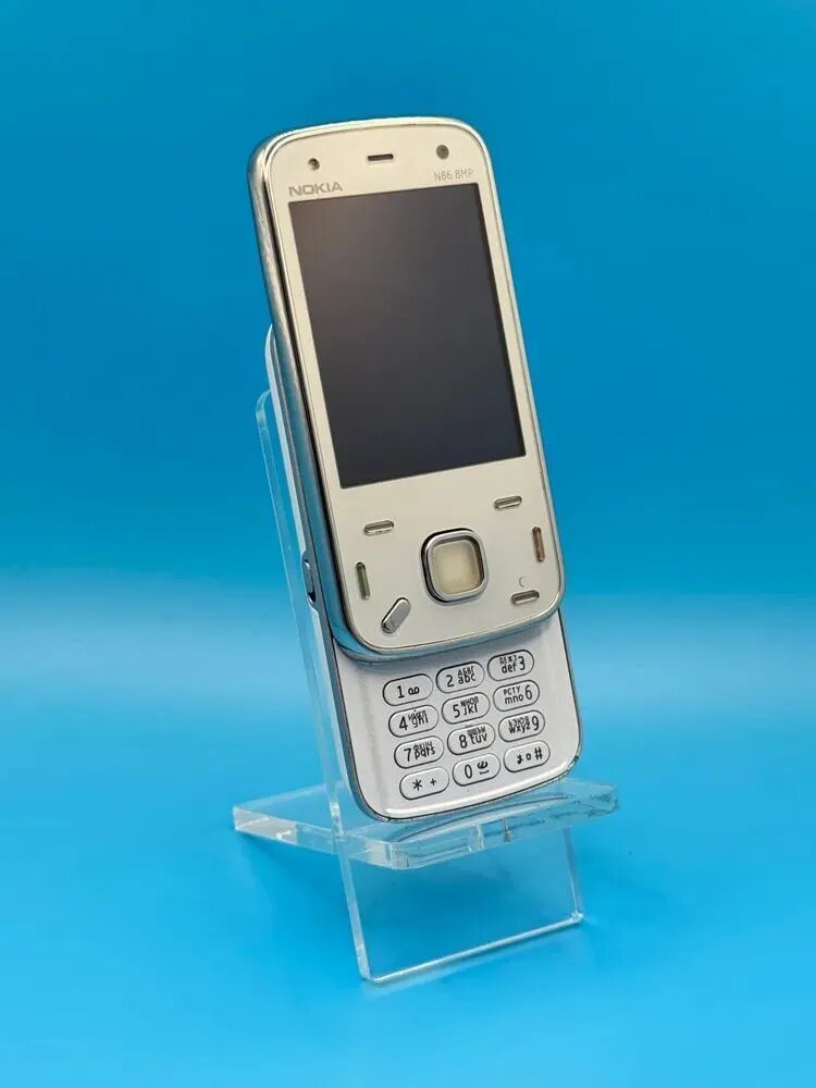 Nokia N86 8MP white blue cell phone, slider, retro style