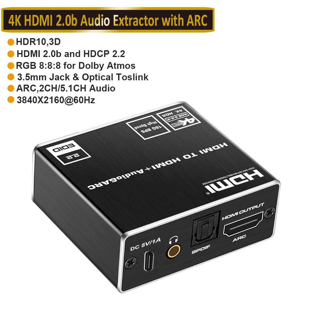 Navceker HDMI аудиоэкстрактор 4K 60Гц ZY-HA201 EU