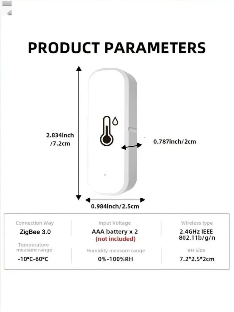 Zigbee Smart Home Temperature and Humidity Sensor Works with Alexa, Home Assistant, Yandex Alice White — фото 1
