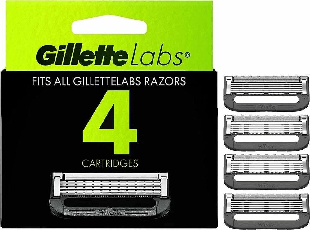 Кассеты для бритья Gillette LABS 4 шт, 5 лезвий, триммер на обратной стороне