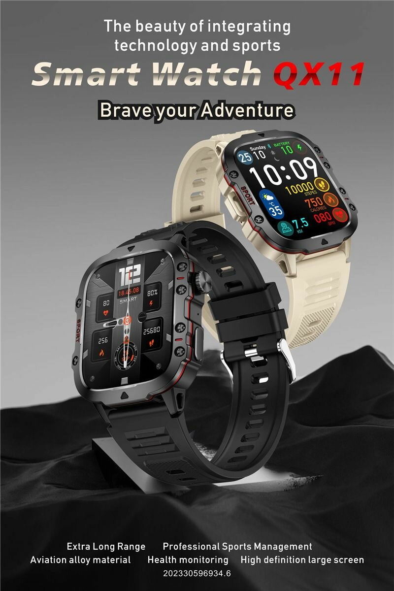 Прямые продажи с фабрики смарт-часов explosive Qx11 smart watch Bluetooth call, измеряющих частоту сердечных сокращений, показатели крови, спортивные часы для бега，Смарт-часы , черно-серый — фото 1