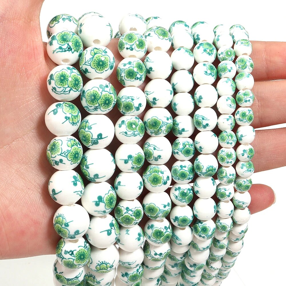 Керамические бусины Louleur 6-12 мм с цветами Изумрудный, 8mm Apx 45pcs, green 2