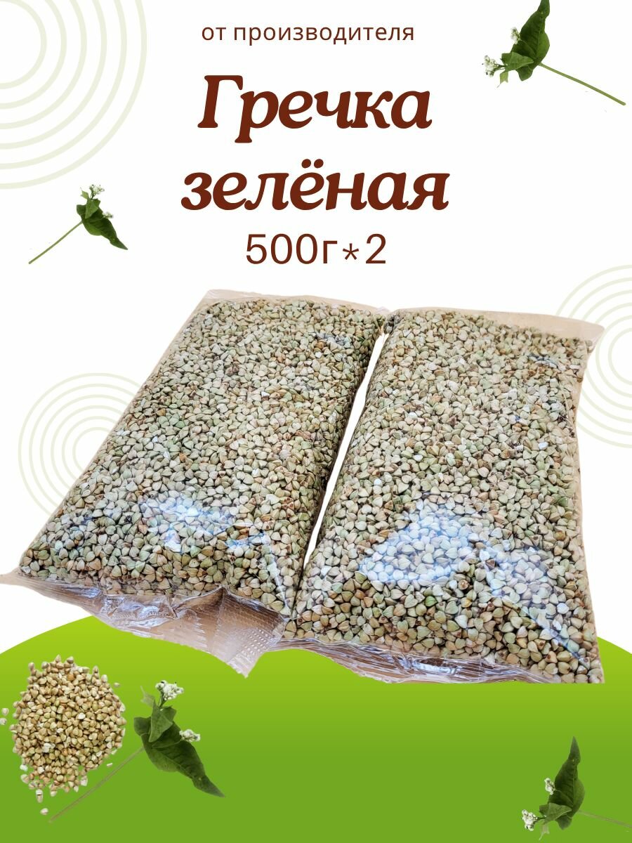 Крупа Гречневая органическая непропаренная, зеленая, 2 упаковки по 500 гр
