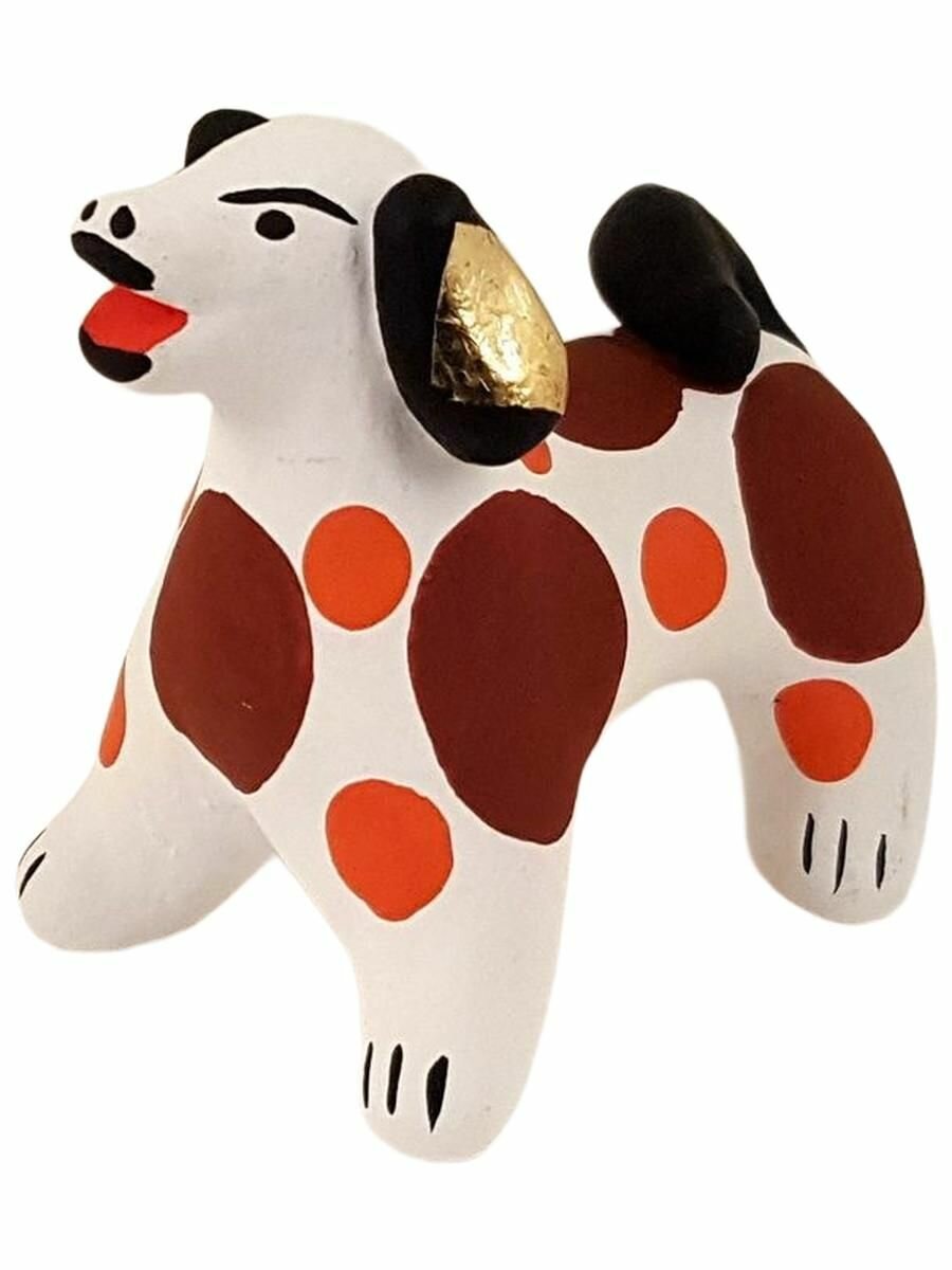 Собачка-3, Дымковская глиняная игрушка, ручная авторская работа