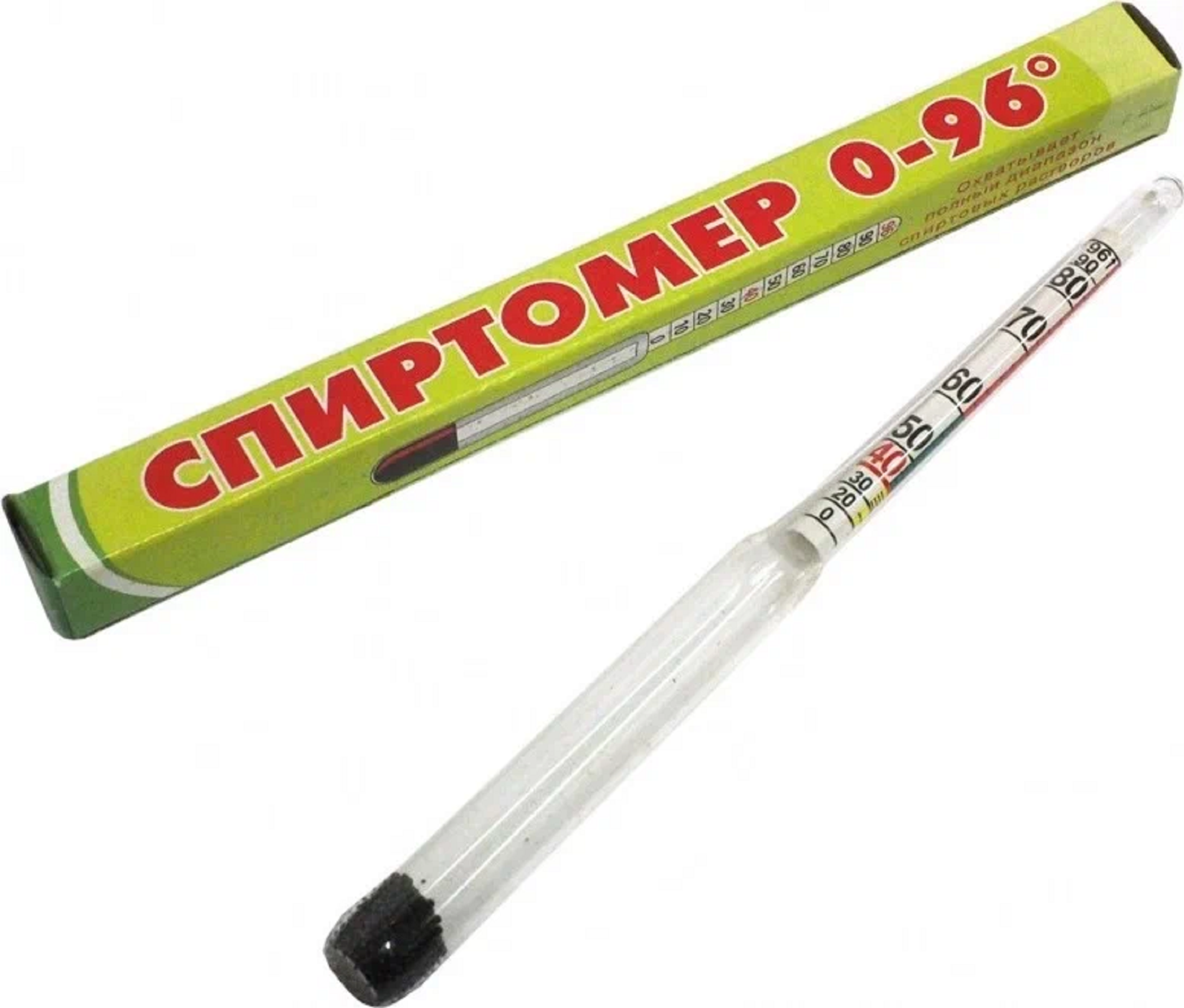 Спиртометр, бытовой, универсальный, 0-96%, стекло, длина 14 см