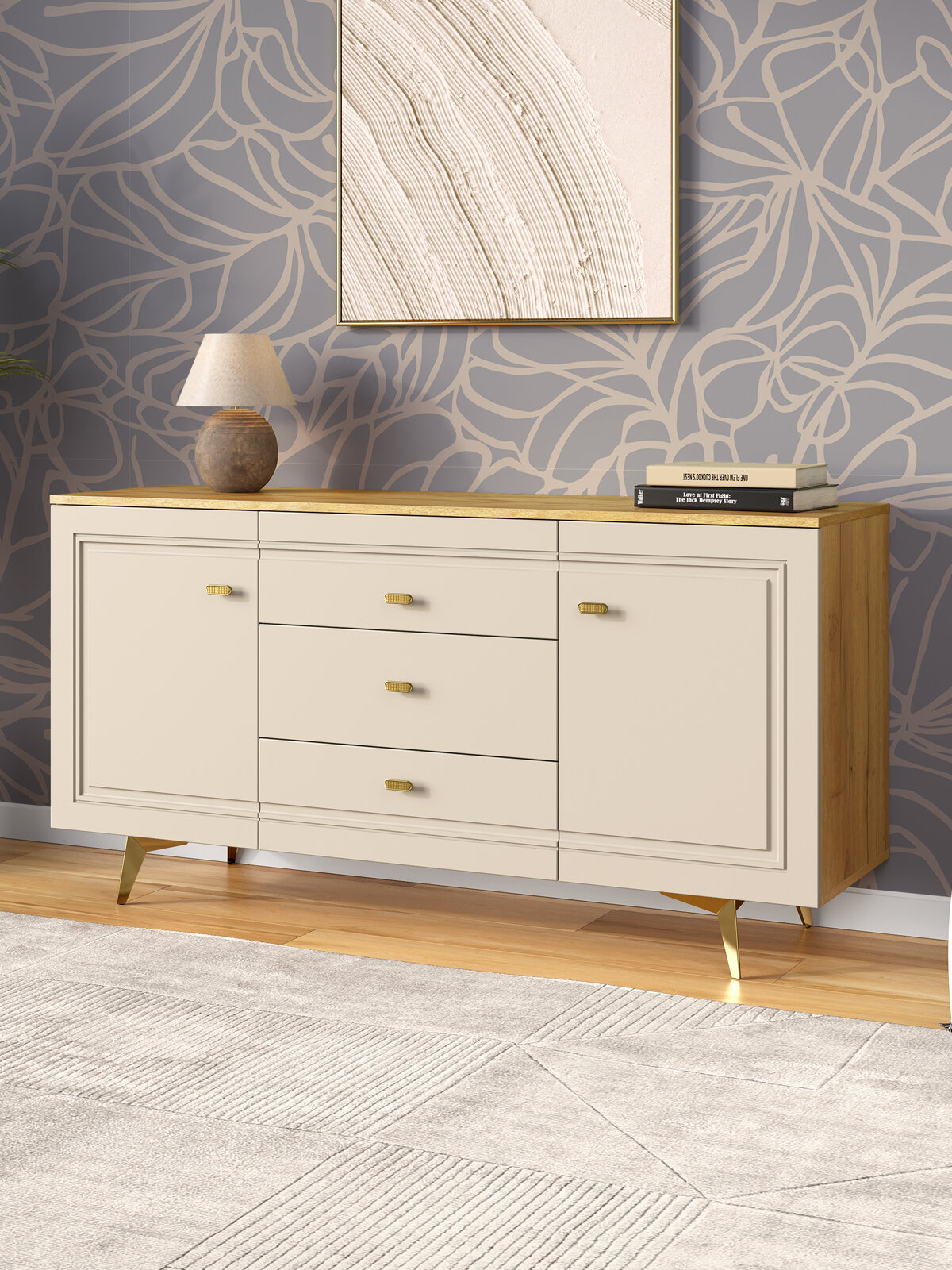 Комод Кураж Вега Сапфир, 150 см x 42 см x 85 см большой, с дверками, на ножках