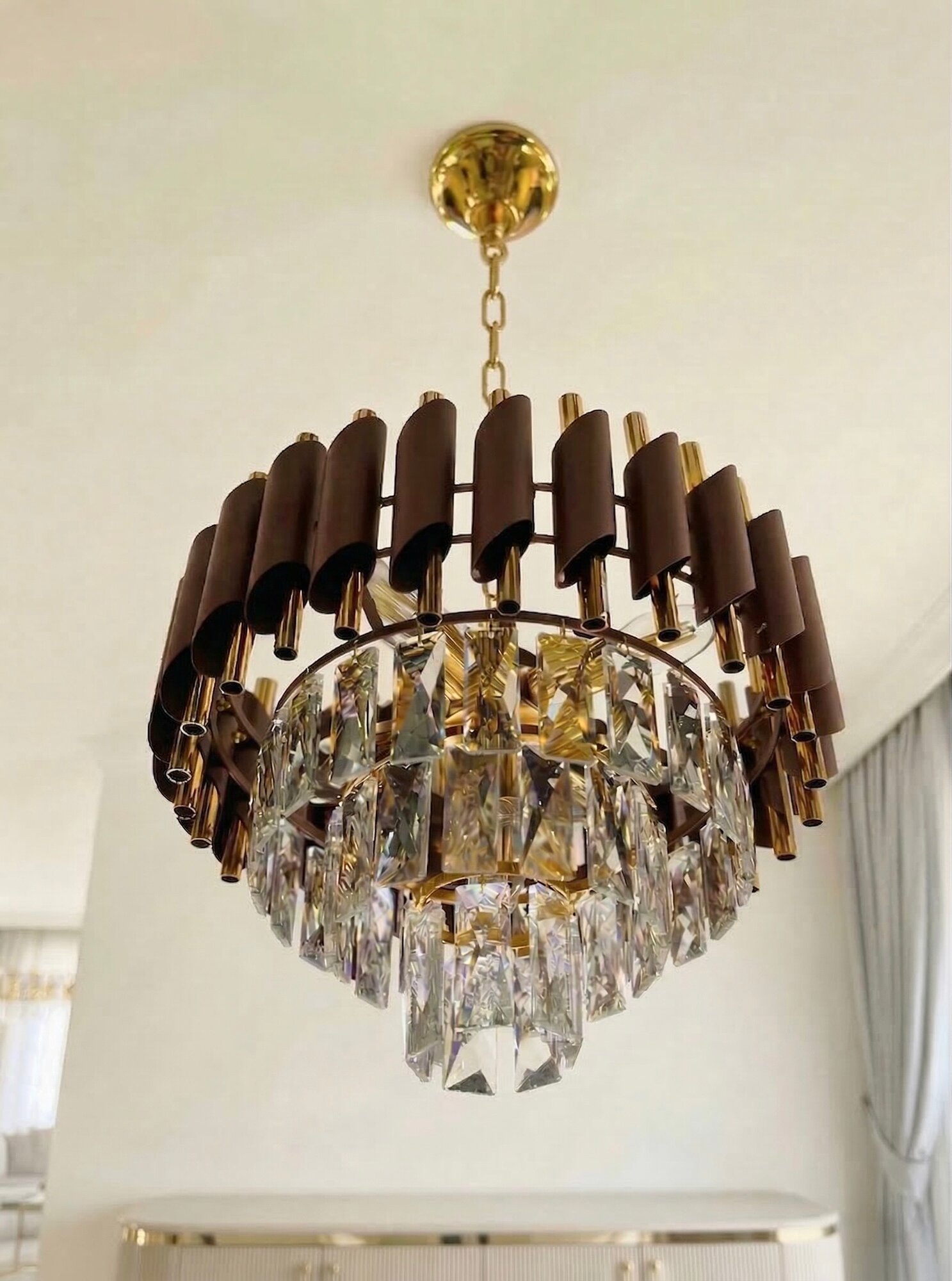 Потолочная хрустальная люстра для гостиной, в спальню, на кухню, E14, 5 лампочек, шоколадная золотая, диаметр 38 см