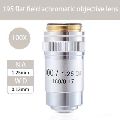 Объектив микроскопа 100X, NA 1.25mm, WD 0.13mm, 195 flat field achromatic