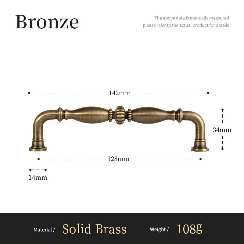 Сантая Античные латунные ручки для мебели, Pitch-Row-128mm