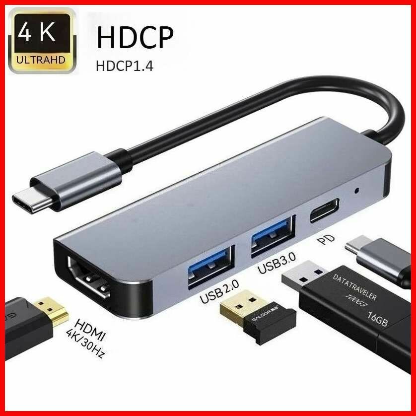 USB-C Hub адаптер 4 в 1 HDMI 4K PD зарядка 3xUSB 3.0 для MacBook Pro Type-C док-станцияUSB-C Hub адаптер 4 в 1 HDMI 4K PD зарядка 3xUSB 3.0 для MacBook Pro Type-C док-станция