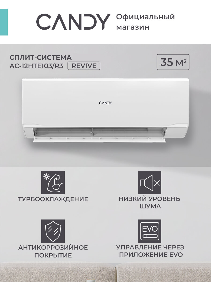 Сплит-система Candy AC-12HTE103, Wi-Fi, голосовое управление, 3200Вт