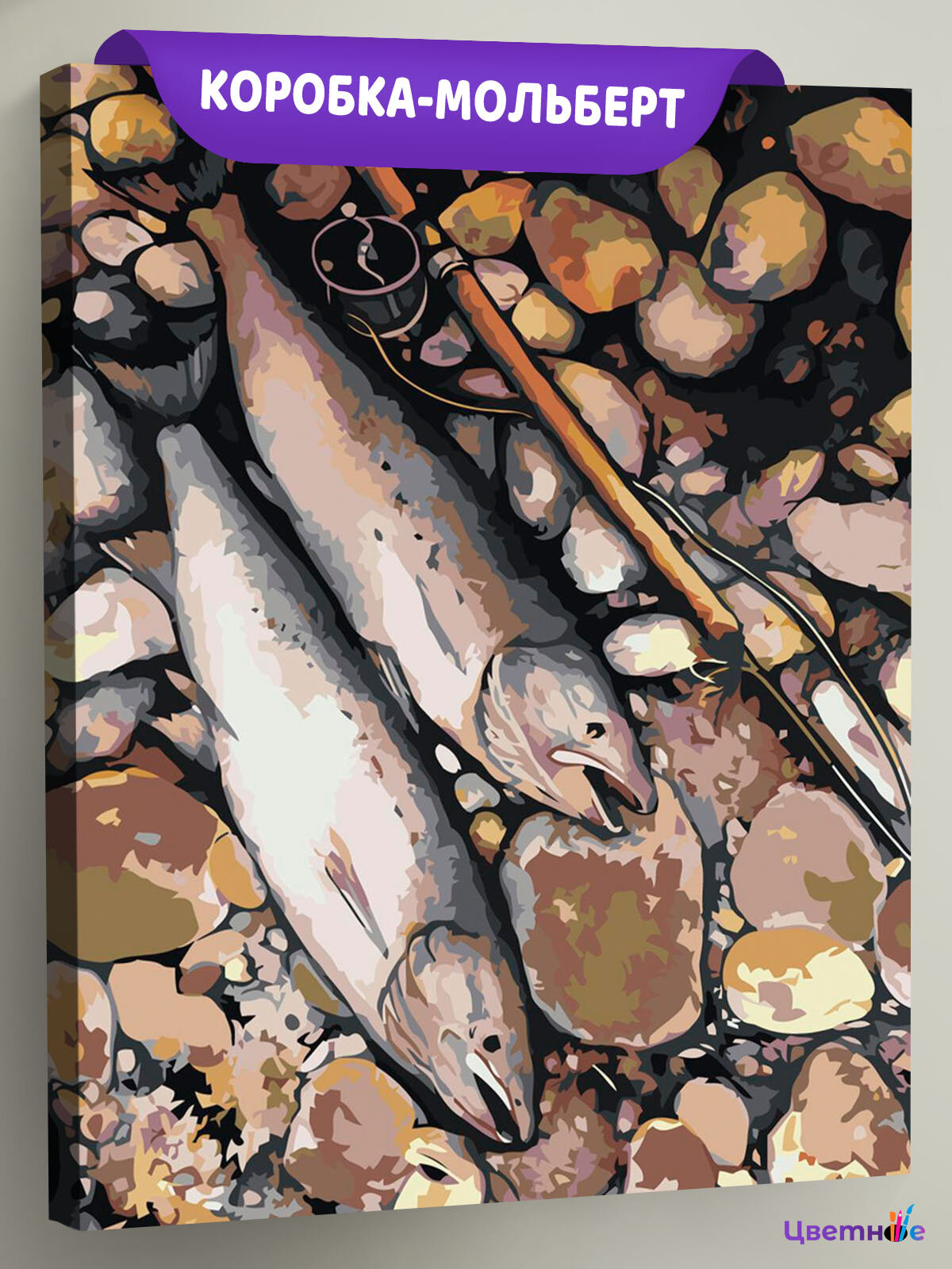 Картина по номерам на холсте с подрамником 40x50 см " Рыбалка рыба форель и удочка"