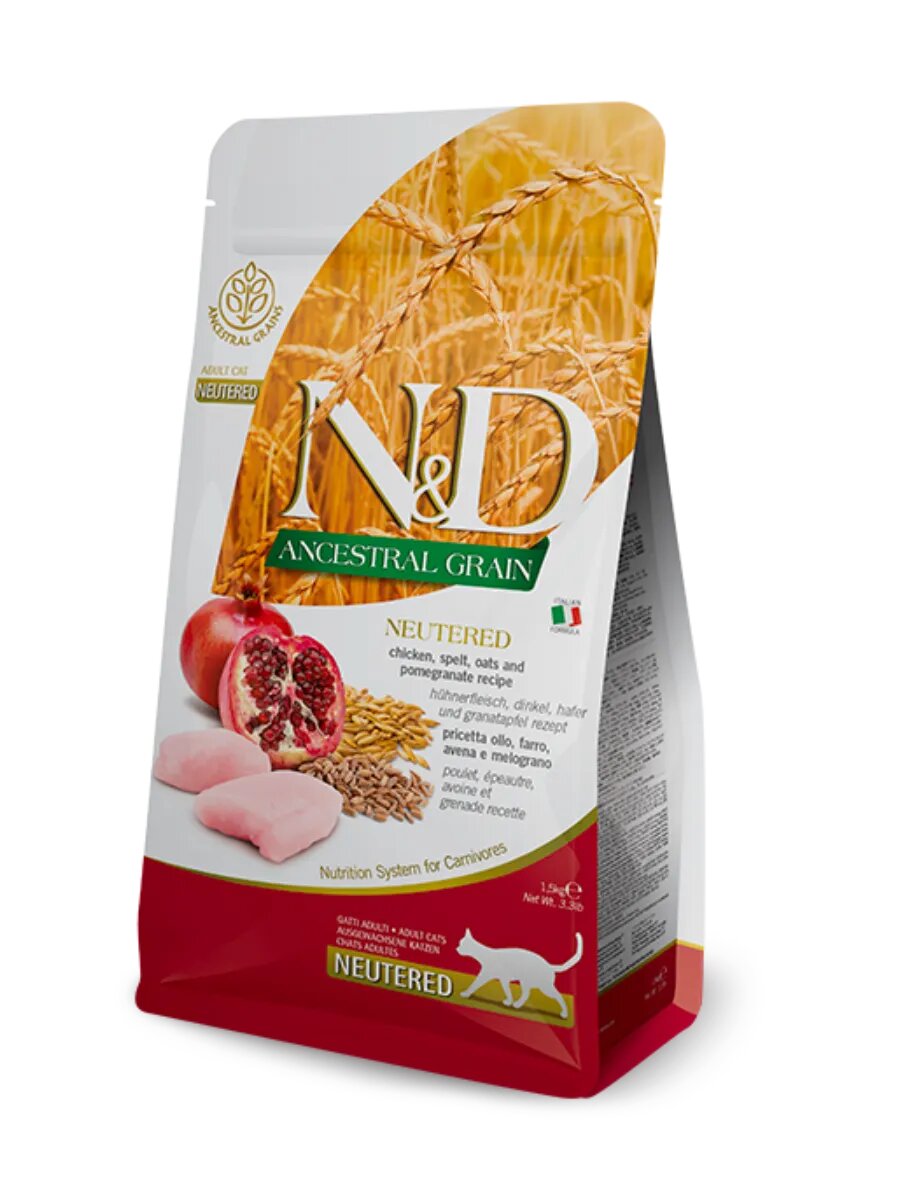 Сухой корм Farmina N&D Ancestral Grain Neutered (Фармина) для стерилизованных кошек с курицей и гранатом 1.5 кг