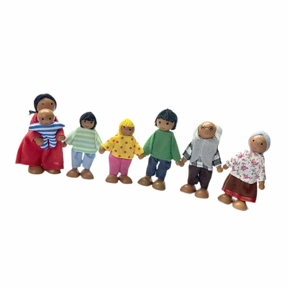 Набор кукол для кукольного домика, 7 шт, семья, деревянные фигурки с подвижными суставами для ролевых игр, подарок для детей