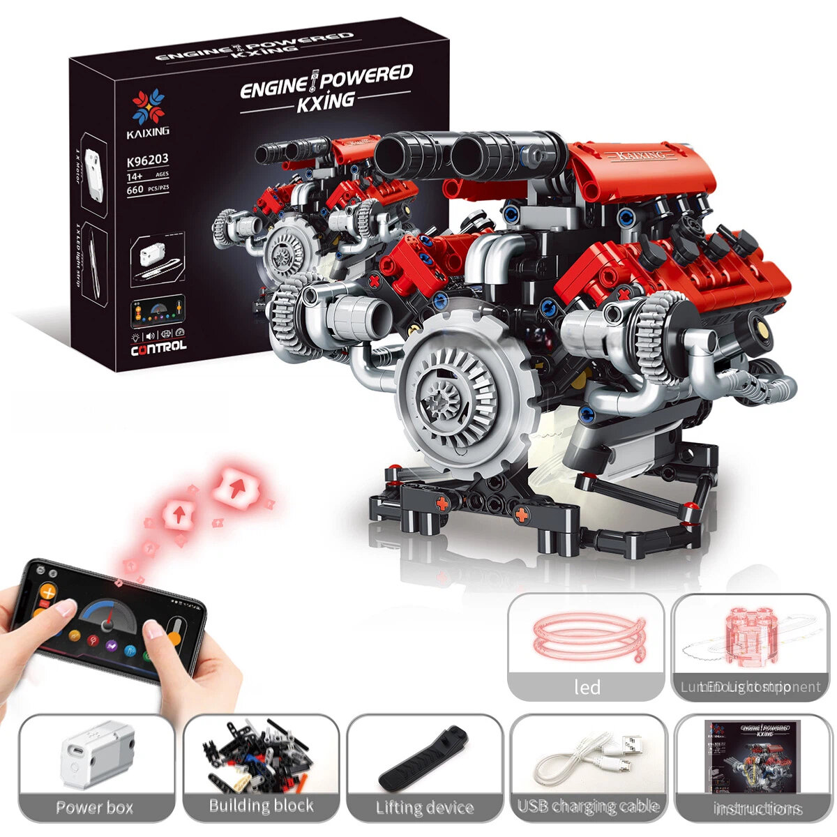 Конструктор двигатель v8(660 деталей), игрушка двигатель автомобиля, конструктор для мальчика, Рекомендуемый подарок