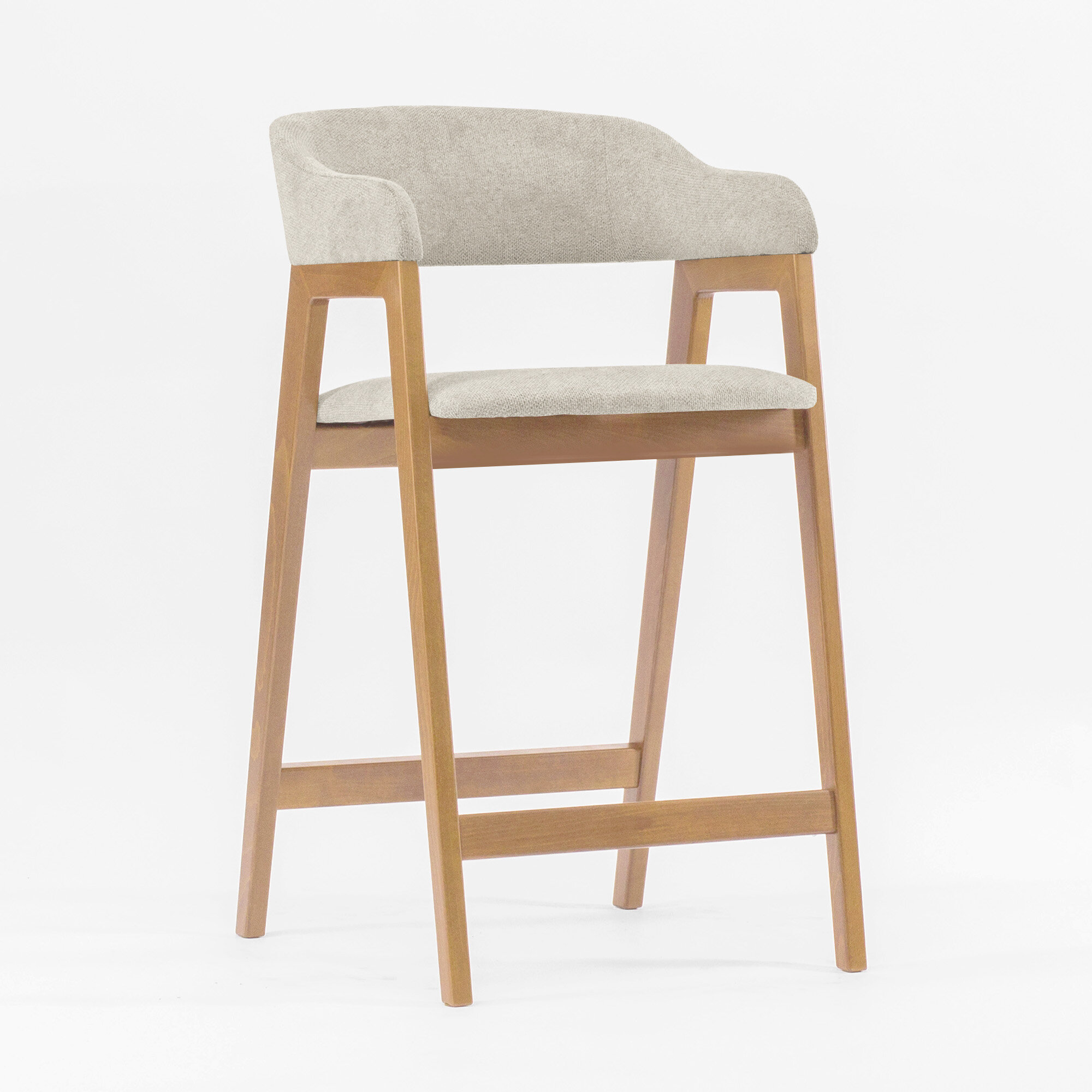 Стул полубарный Челси белая ткань массив бука (натуральный) высота подлокотников 83,5 см для дома/для гостиной/для столовой/для кафе/кухонный стул/стул кухонный