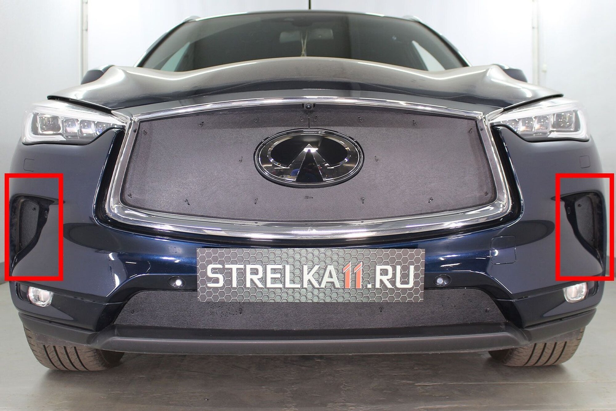 Зимняя защита на стяжках для Infinity QX50 (II) 2017- бок (2части)