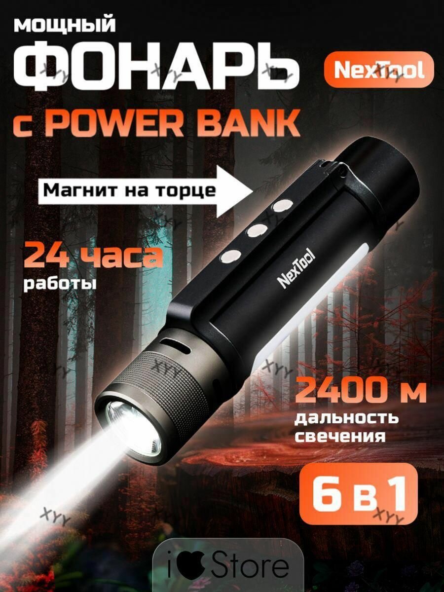 Фонарик тактический аккумуляторный с магнитом 6 в 1, повербанк, светодиодный NexTool Thunder Flashlight Portable NE20030