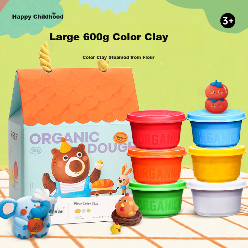 Мейлетуньянный цветной пластилин из муки - безвредная пластика 6 цветов для детей 3-6 лет Цвет：Большая банка с 6