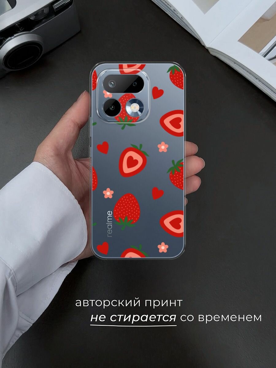 Чехол на Realme 16 Pro / Реалме 16 Про с принтом Heart strawberries 2, прозрачный — фото 1