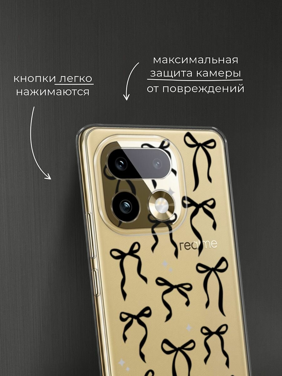 Чехол на Realme 16 Pro+ / Реалме 16 Про+ с принтом Black bows, прозрачный — фото 1