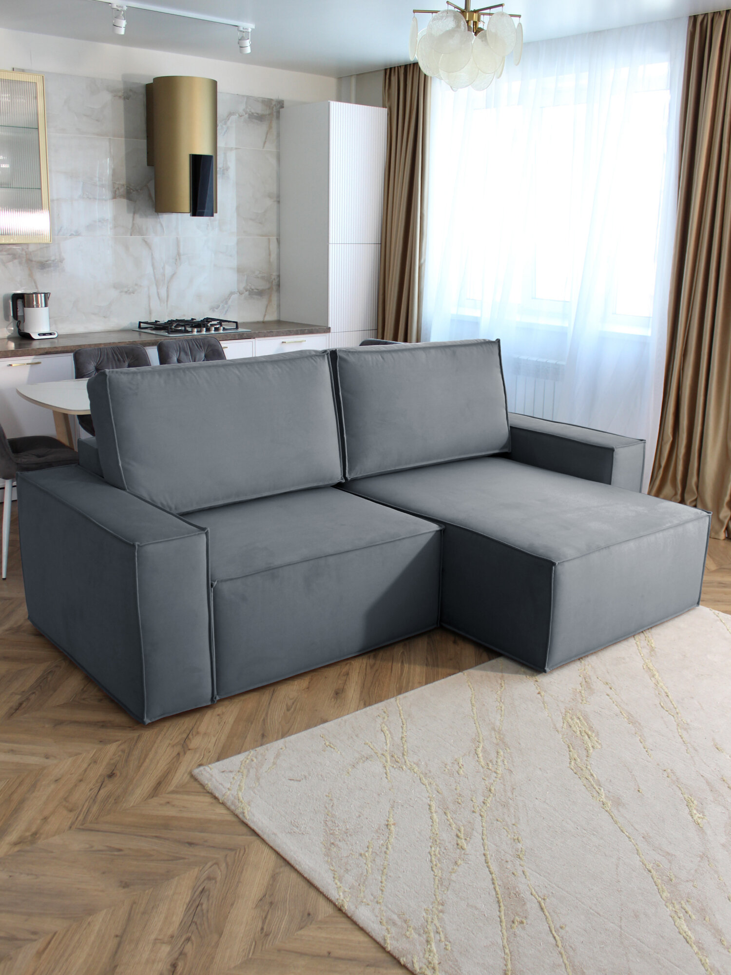 Угловой диван-кровать Forrest Конер серый, правый угол, Еврокнижка, 250х155х65 см