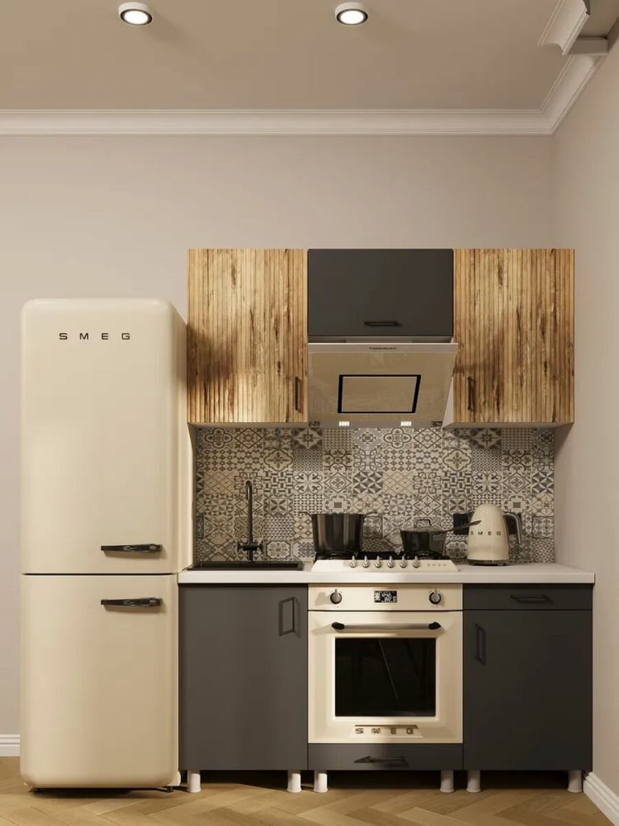 Кухонный гарнитур (кухня) Кантри 1.6 м с окапом, столешницей, модулем под духовой шкаф, МДФ/ЛДСП, 1600х2160х600, тэкс