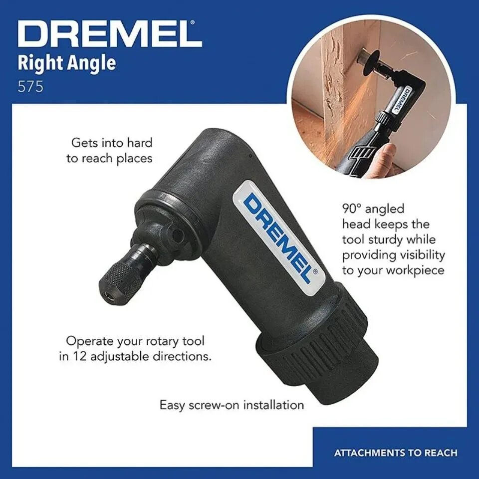 Угловая насадка Dremel 575D для вращающегося инструмента Dremel набор оснастки для бурения, для дерева, для картона, для мебели, черный цвет