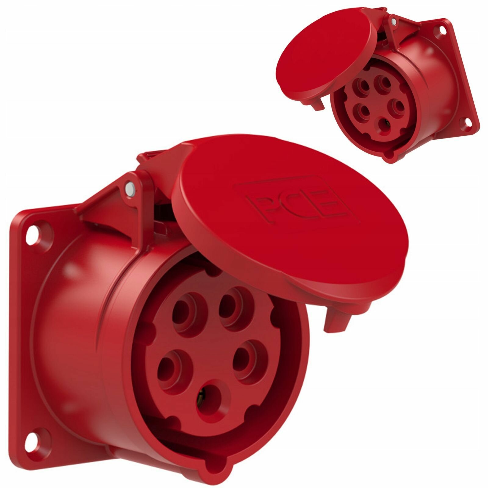 Розетка PCE встраиваемая, 16А, 400В, 3P+N+E, IP44, красная