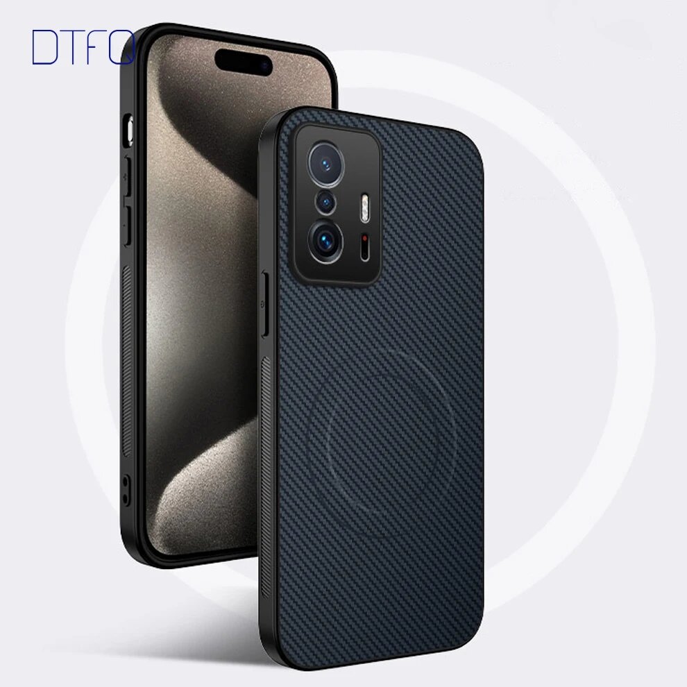 Чехол карбоновый на Xiaomi 11T Pro, черный, Blue