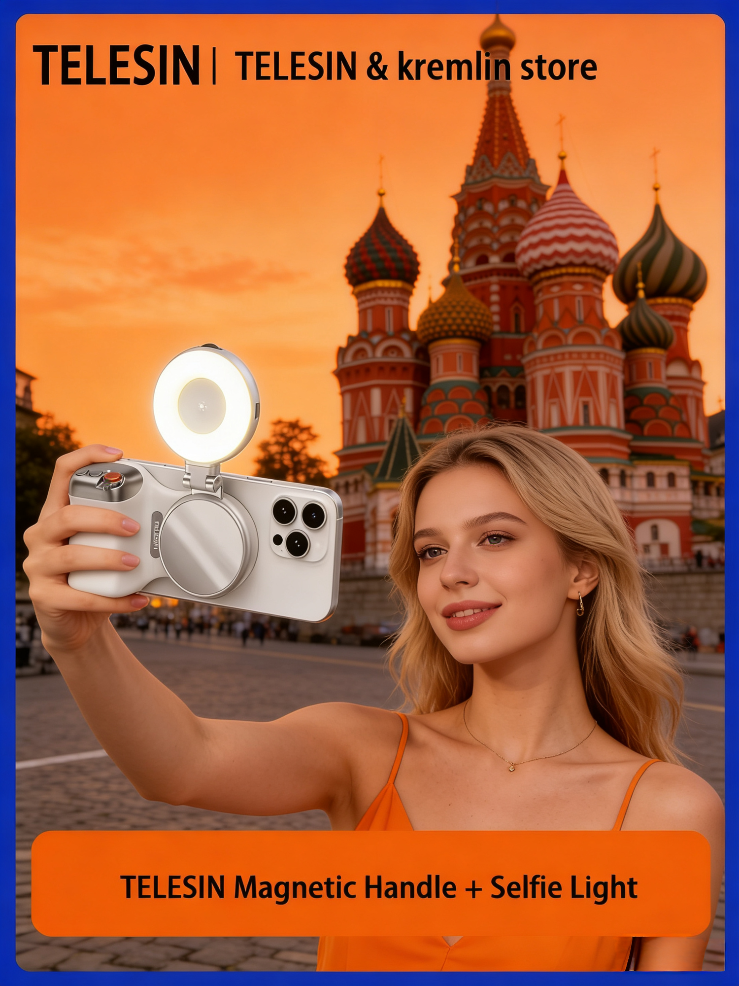 Комплект из магнитной ручки для камеры телефона TELESIN Fun Shot + магнитной лампы для селфи C03 (серебристая)