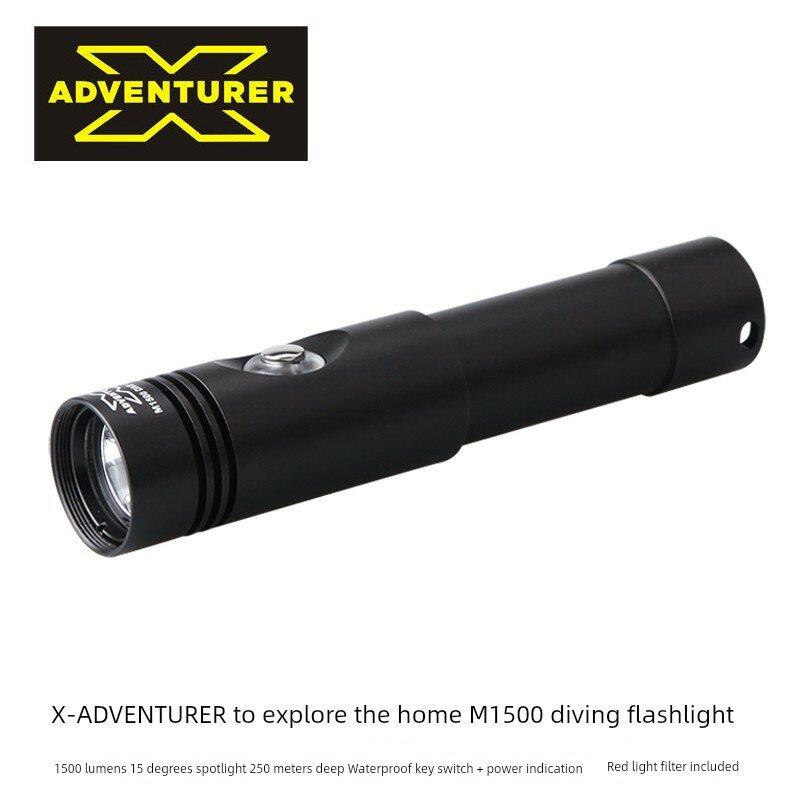 X-ADVENTURER M1500 Водонепроницаемый фонарь для погружения в черном цвете, 250 м глубины