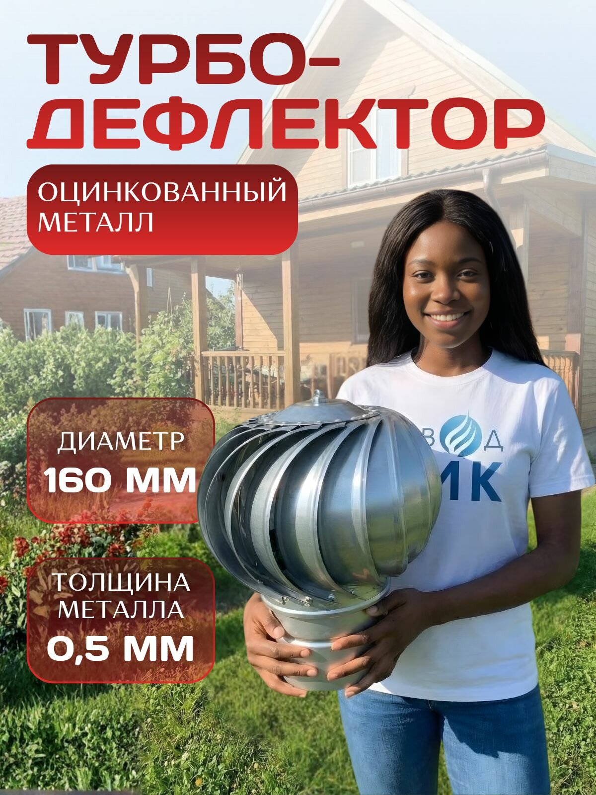 Турбодефлектор 160, труба нержавейка, дефлектор для вентиляции на трубу, оцинкованный металл