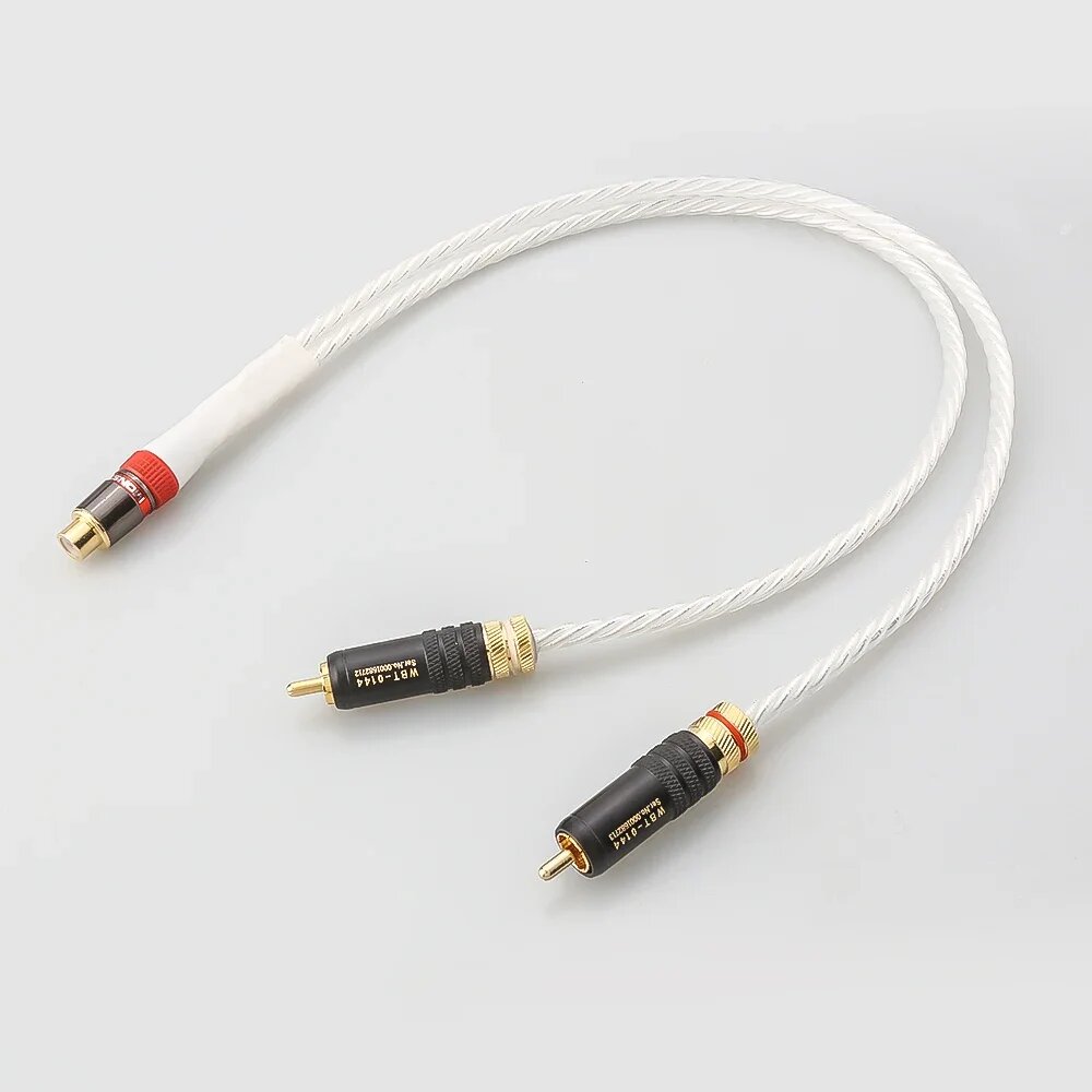 Кабель Аудиокраст 15см Y-Splitter 2 RCA Male - 1 RCA Female, серебряный
