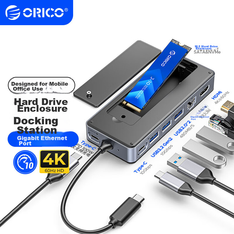ORICO M.2 NVMe/SATA Двойной протокол SSD-корпус USB3.2 расширение Type-C к HDMI порт Портативная док-станция для