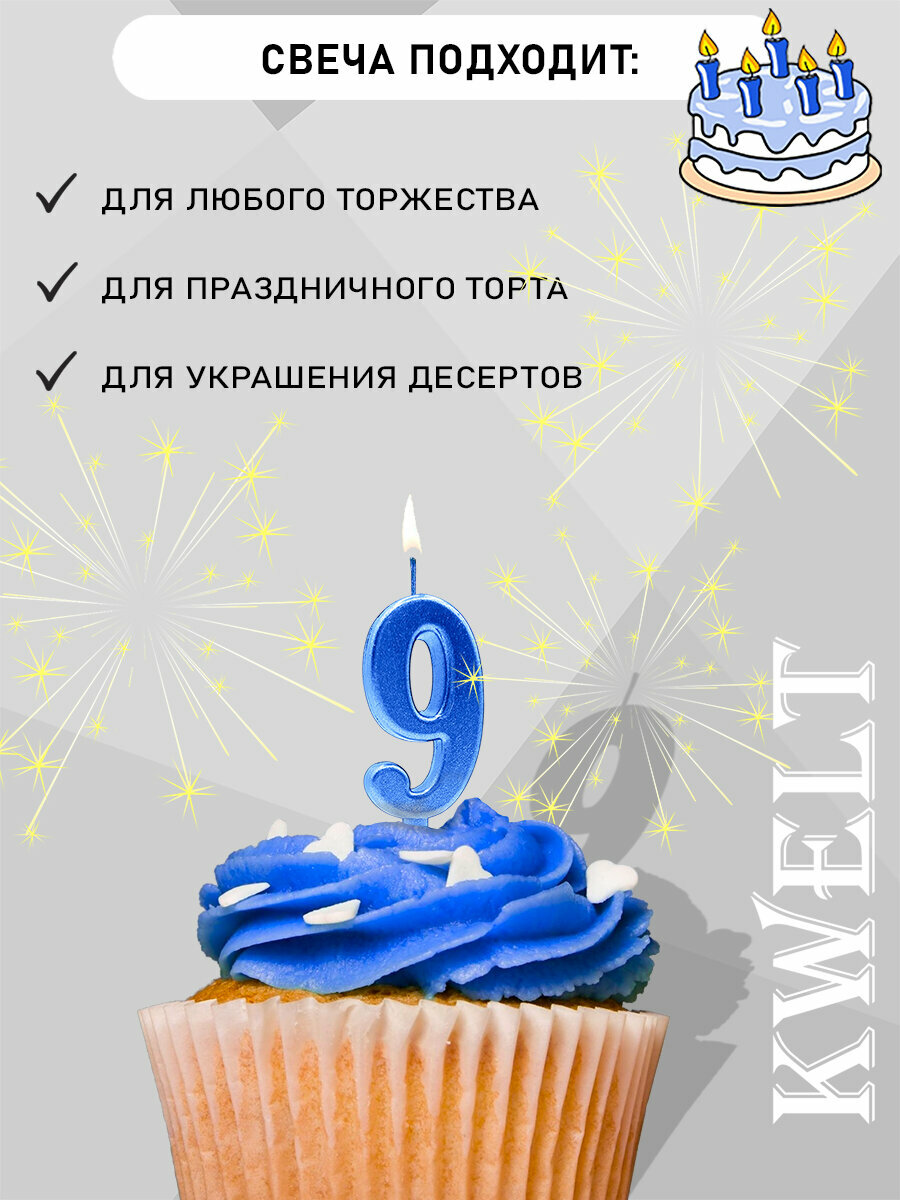 Свеча-цифра "9", синяя — фото 1