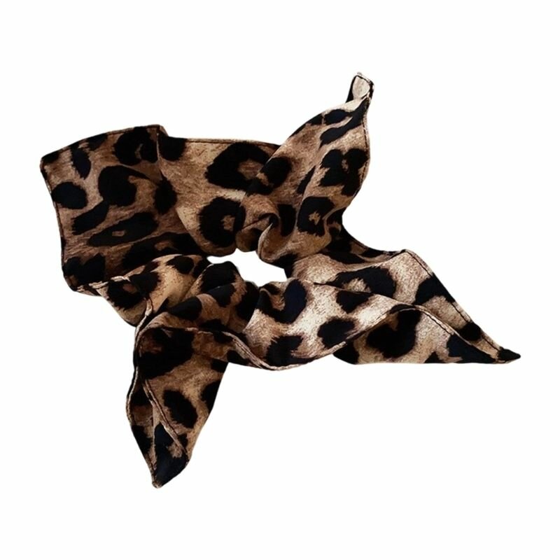 (1 набор) 2 резинки для волос "Бантик" (банан) с леопардовым принтом - темная корица