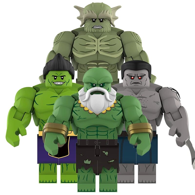 Набор минифигурок LEGO Супергерои: 4 персонажа, включая Халка, Рыцаря, Ящера и Абоминации, сборные игрушки, по 1 штуке
